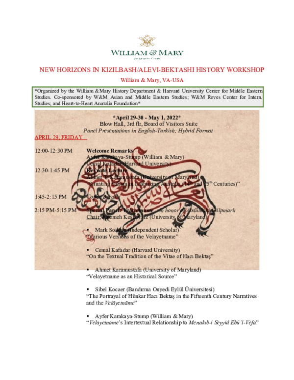 (DOC) NEW HORIZONS IN KIZILBASH/ALEVI-BEKTASHI HISTORY WORKSHOP