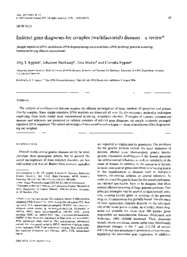 (PDF) Indirect gene diagnoses for complex (multifactorial) diseases-A review