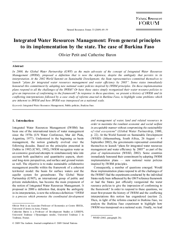 (PDF) Integrated Water Resources Management: From general principles to ...