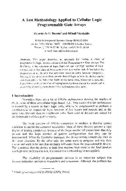 Pdf A Test Methodology Applied To Cellular Logic Programmable Gate Arrays