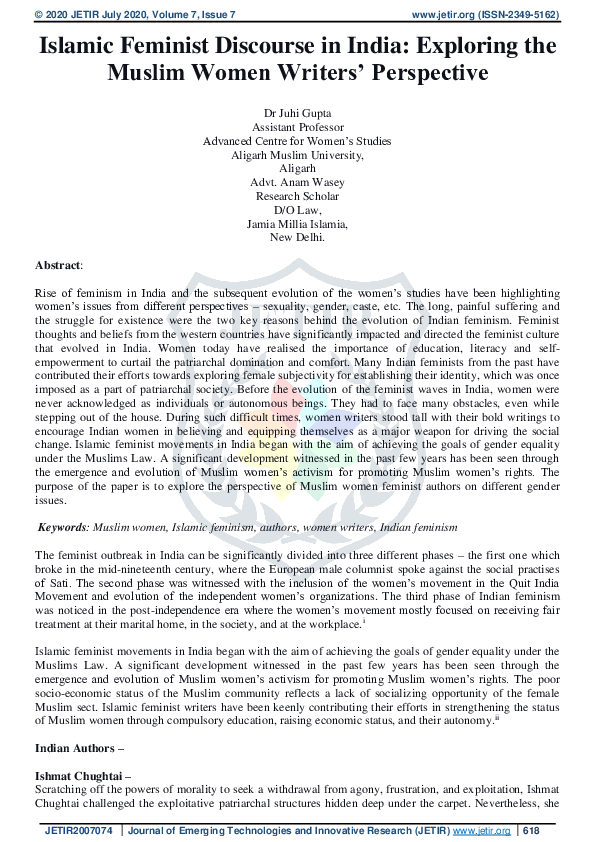 (PDF) Islamic Feminist Discourse in India: Exploring the Muslim Women ...