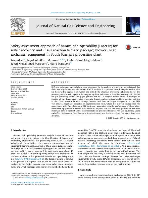 (PDF) Safety assessment approach of hazard and operability (HAZOP) for ...