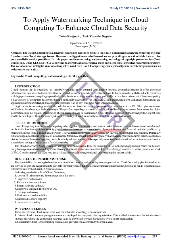 (PDF) To Apply Watermarking Technique in Cloud Computing To Enhance Cloud Data Security