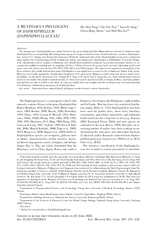 (PDF) A Multilocus Phylogeny of Daphniphyllum (Daphniphyllaceae)