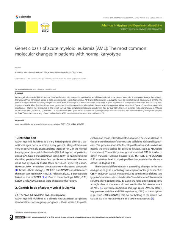(PDF) Genetic basis of acute myeloid leukemia (AML): The most common ...