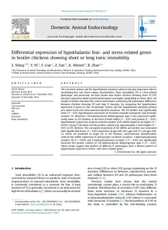 (PDF) Differential expression of hypothalamic fear- and stress-related ...