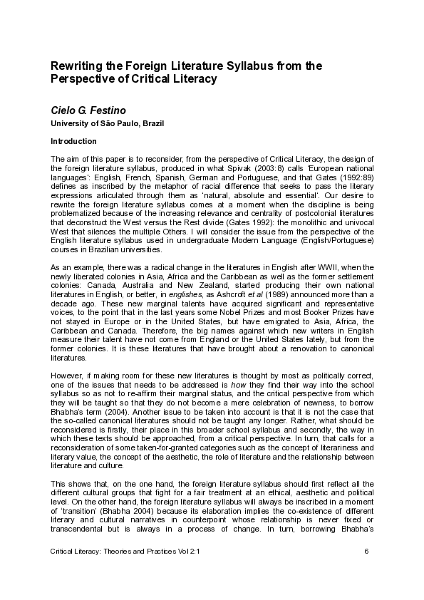 (PDF) Rewriting the Foreign Literature Syllabus from the Perspective of ...