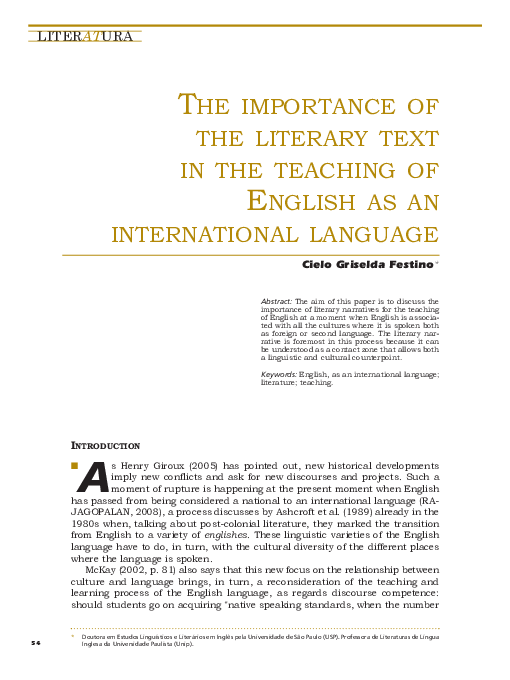 (PDF) The importance of the literary text in the teaching of English as ...