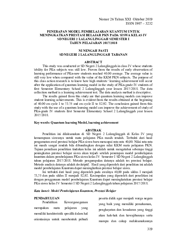 (PDF) Penerapan Model Pembelajaran Kuantum Untuk Meningkatkan Prestasi Belajar PPKN | ketut ...