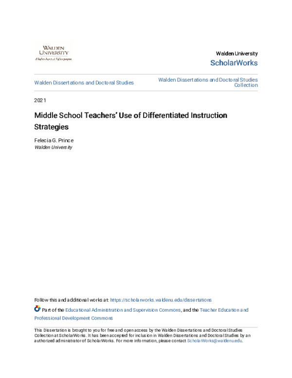 (PDF) Middle School Teachers’ Use of Differentiated Instruction Strategies