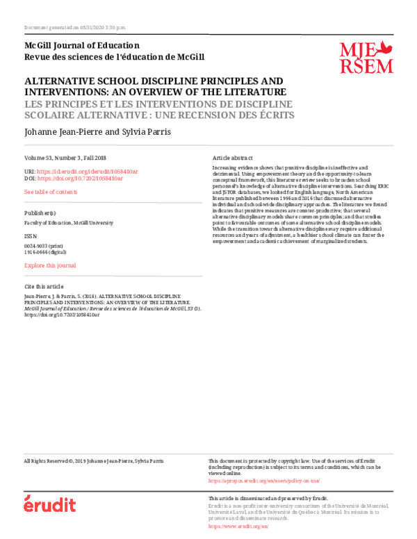 (PDF) Alternative School Discipline Principles and Interventions: An ...