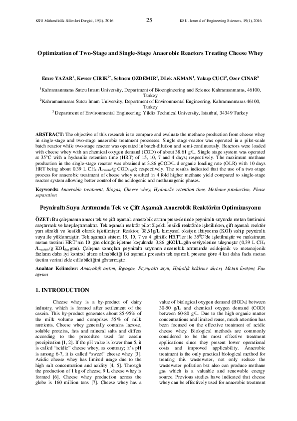 (PDF) Optimization of Two-Stage and Single-Stage Anaerobic Reactors ...