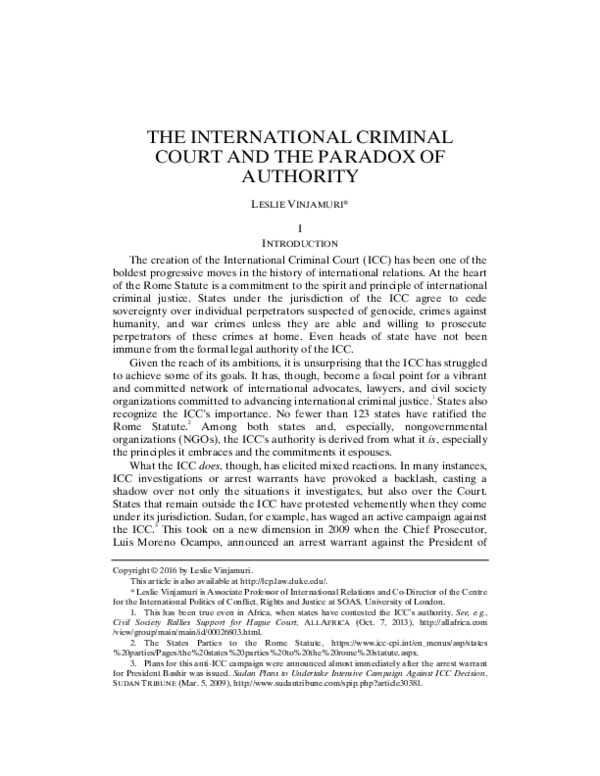 (PDF) The International Criminal Court and the Paradox of Authority