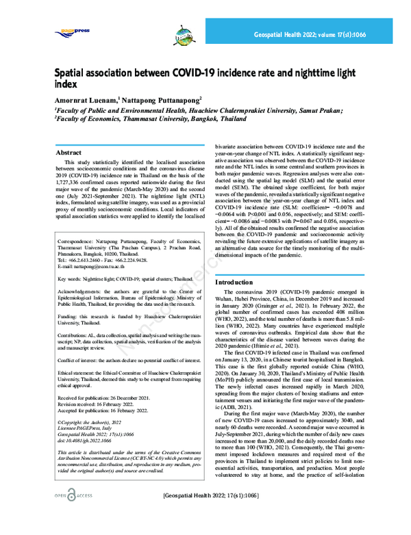 (PDF) Spatial association between COVID-19 incidence rate and nighttime ...
