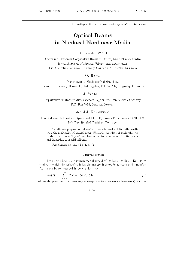 (PDF) Optical Beams in Nonlocal Nonlinear Media