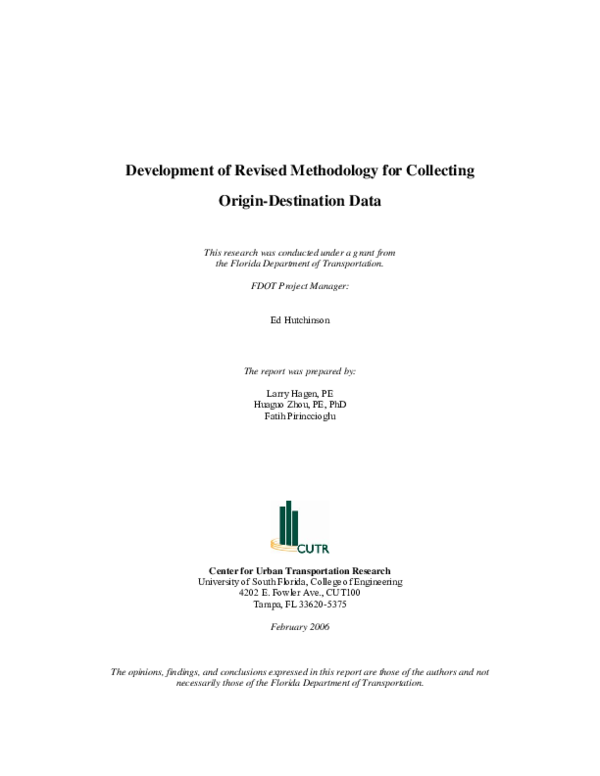 (PDF) Development of Revised Methodology for Collecting Origin-Destination Data