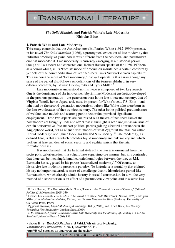 (PDF) The Solid Mandala and Patrick White’s Late Modernity | Nicholas ...