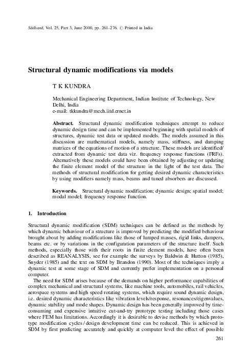 (PDF) Structural dynamic modifications via models