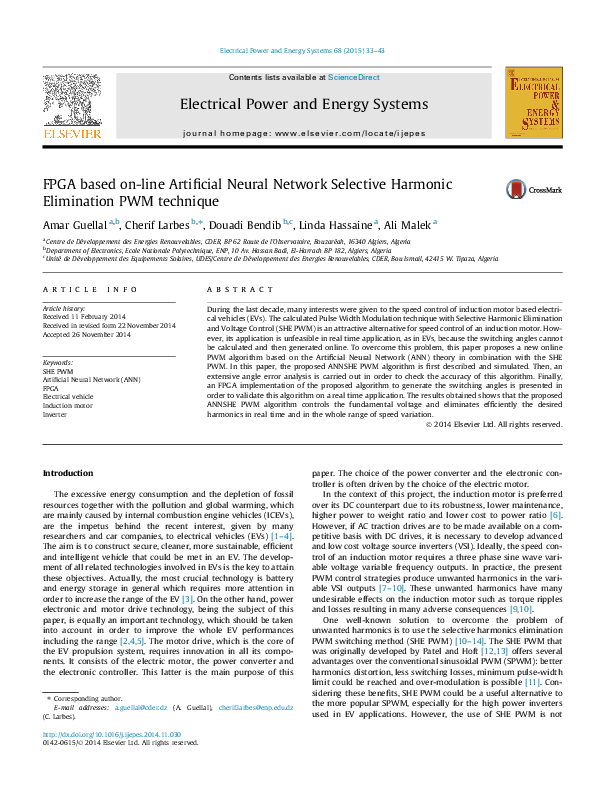 (PDF) FPGA based on-line Artificial Neural Network Selective Harmonic Elimination PWM technique