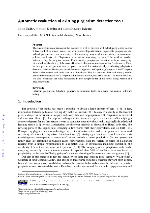 (PDF) Automatic evaluation of existing plagiarism detection tools