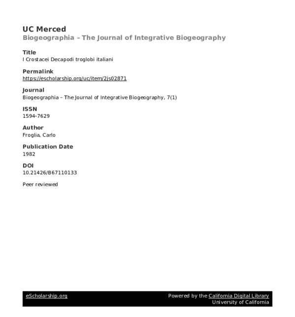 (PDF) I Crostacei Decapodi troglobi italiani