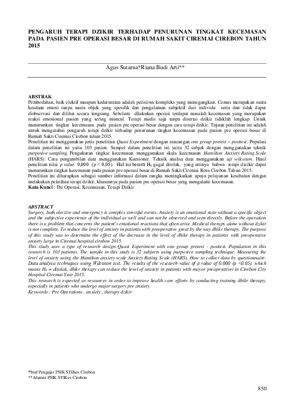 (PDF) Pengaruh Terapi Dzikir Terhadap Penurunan Tingkat Kecemasan Pada ...