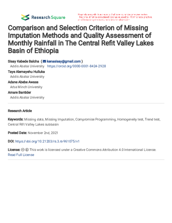 (PDF) Comparison and Selection Criterion of Missing Imputation Methods and Quality Assessment of ...