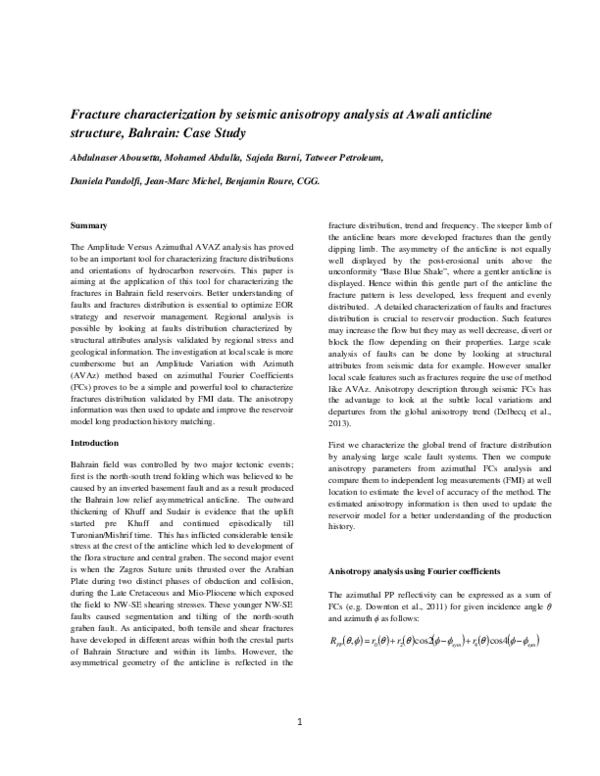 Pdf Fracture Characterization By Seismic Anisotropy Analysis At Awali