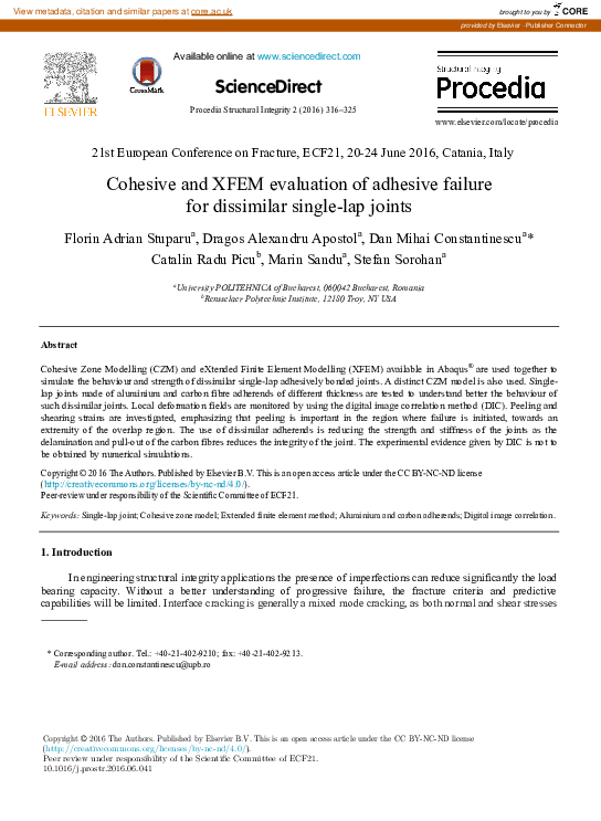 (PDF) Cohesive and XFEM evaluation of adhesive failure for dissimilar single-lap joints