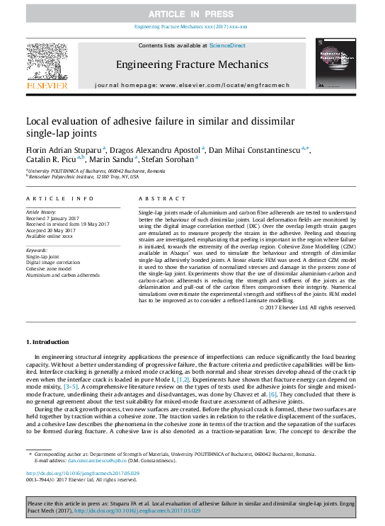 (PDF) Local evaluation of adhesive failure in similar and dissimilar single-lap joints