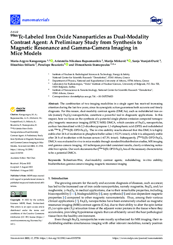 (PDF) 99mTc-Labeled Iron Oxide Nanoparticles as Dual-Modality Contrast ...