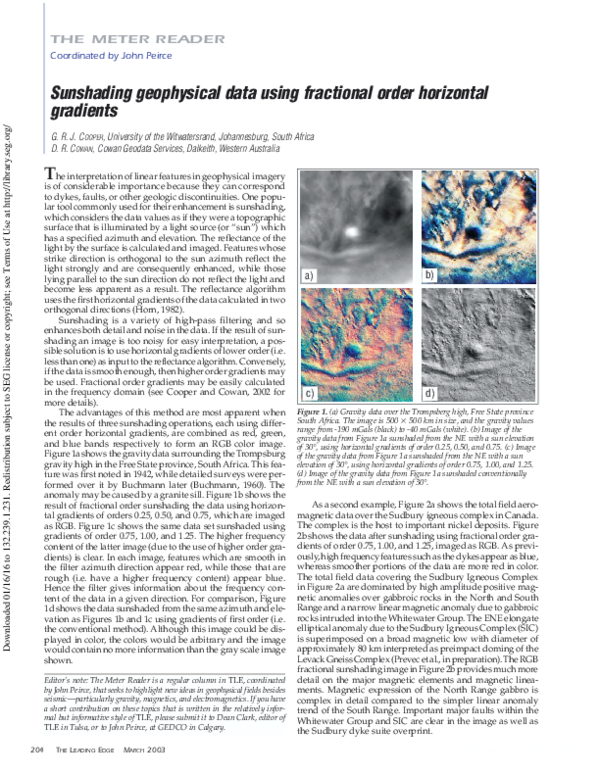 (PDF) Sunshading geophysical data using fractional order horizontal gradients