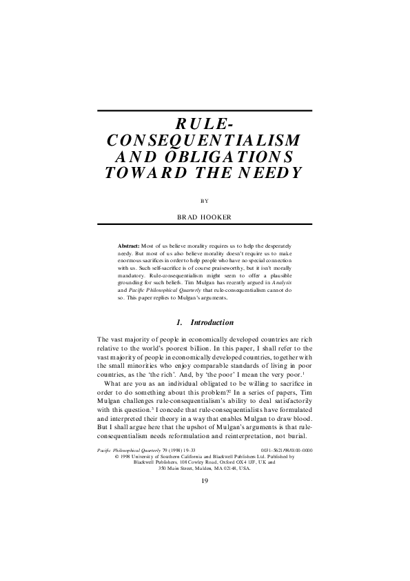 (PDF) Rule-Consequentialism and Obligations Toward the Needy