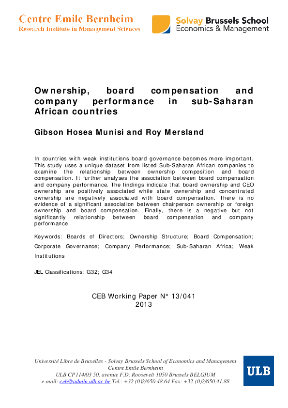 (PDF) Board Compensation and Performance in Africa