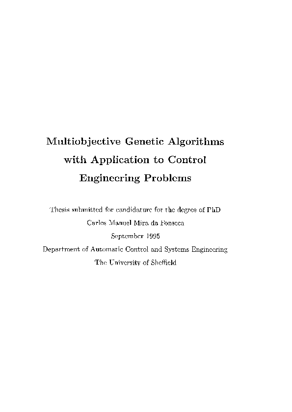 (PDF) Multiobjective genetic algorithms with application to control engineering problems
