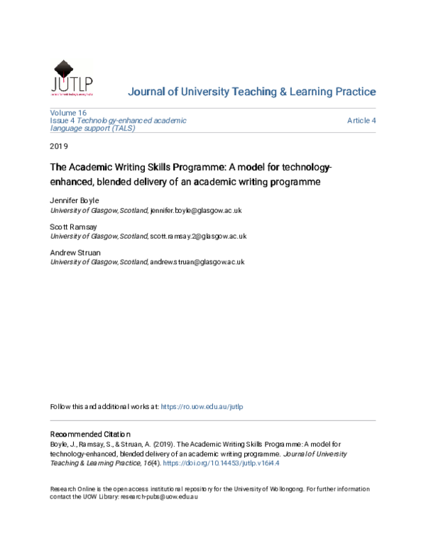 (PDF) The Academic Writing Skills Programme: A model for technology ...