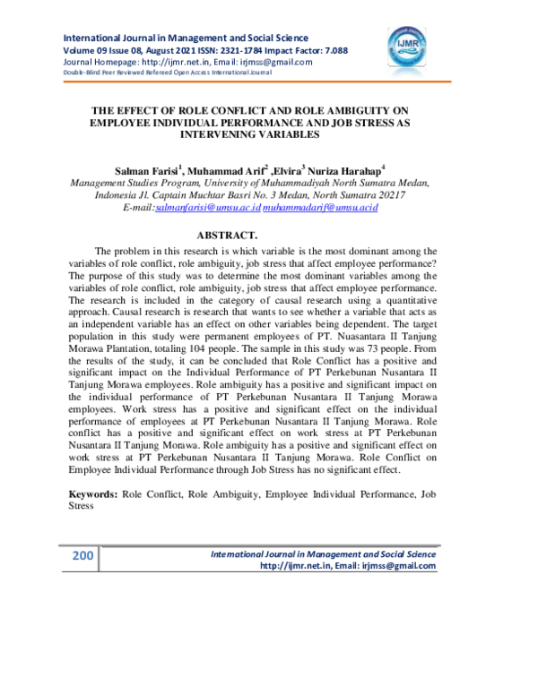 (PDF) THE EFFECT OF ROLE CONFLICT AND ROLE AMBIGUITY ON EMPLOYEE ...