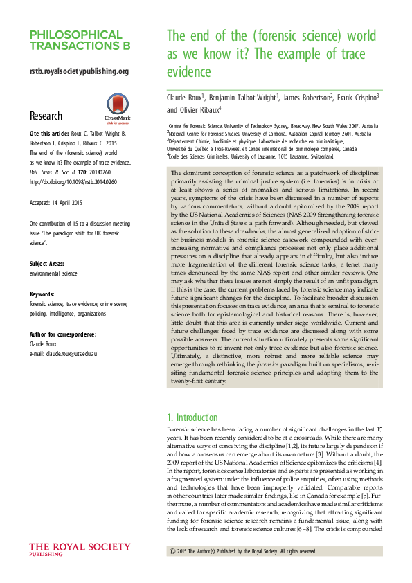 (PDF) The end of the (forensic science) world as we know it? The ...