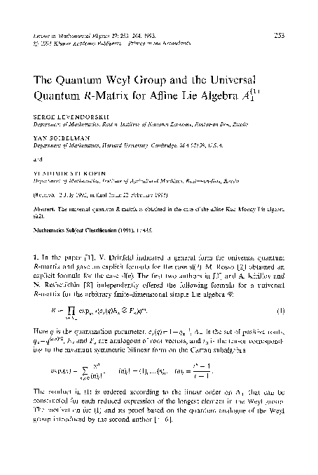 (PDF) The quantum Weyl group and the universal quantumR-matrix for affine lie algebraA 1 (1)