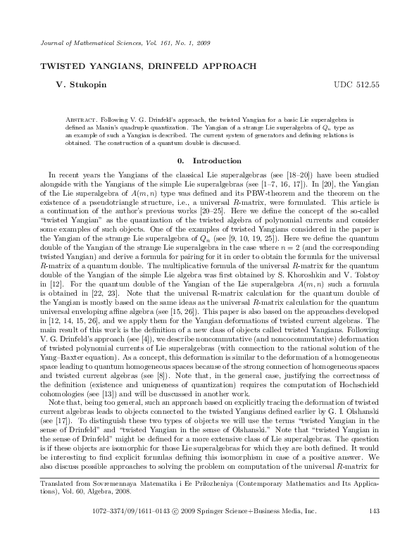 (PDF) Twisted Yangians, Drinfeld approach