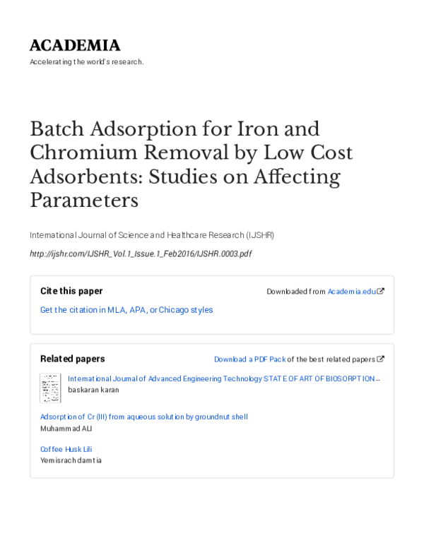 (PDF) Batch Adsorption for Iron and Chromium Removal by Low Cost ...