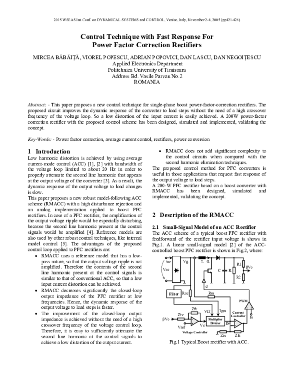 (PDF) Control technique with fast response for power factor correction rectifiers