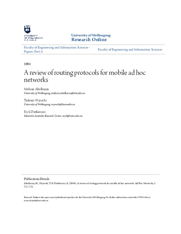 (PDF) A Review on Routing Protocols for Mobile Adhoc Networks