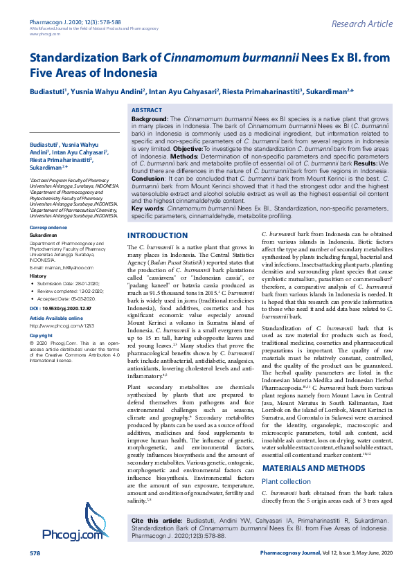 (PDF) Standardization Bark of Cinnamomum burmannii Nees Ex Bl. from ...