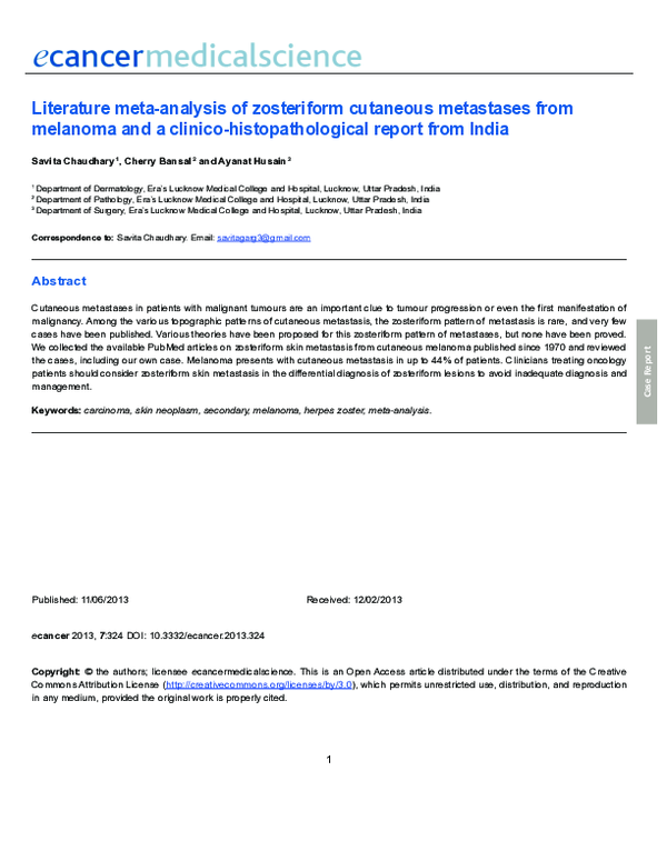 (PDF) Literature meta-analysis of zosteriform cutaneous metastases from ...