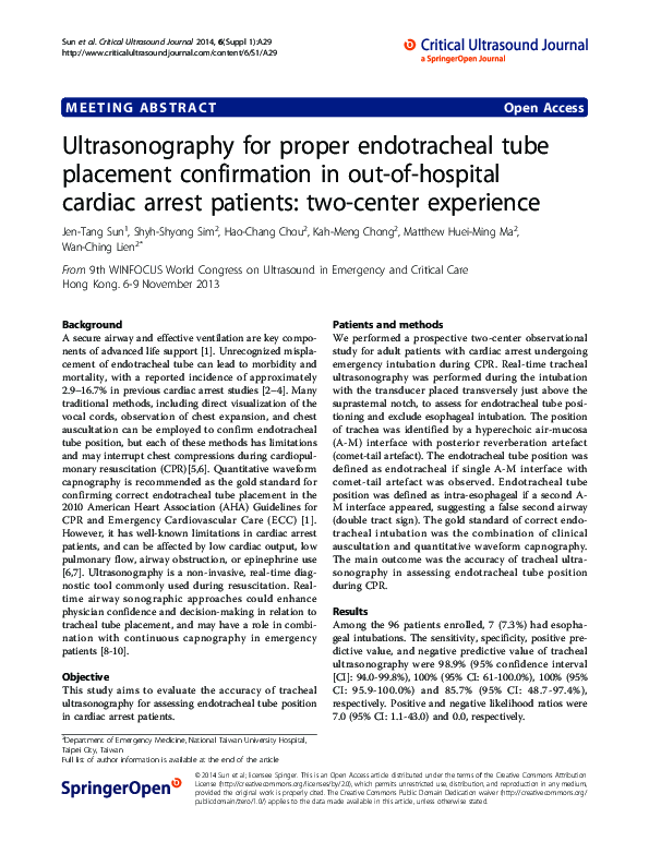 (PDF) Ultrasonography for Proper Endotracheal Tube Placement ...