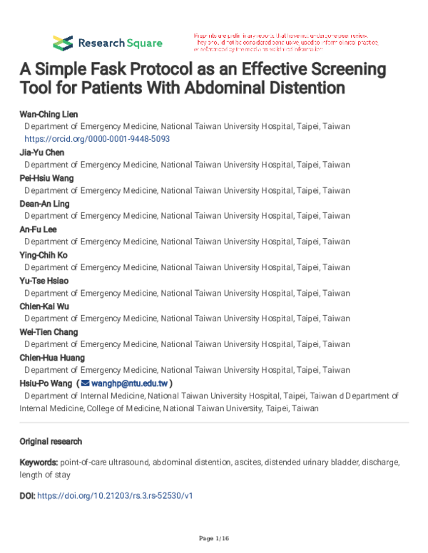 (PDF) A Simple Fask Protocol as an Effective Screening Tool for ...