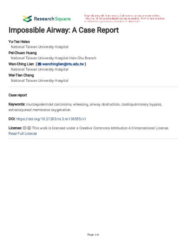 (PDF) Impossible Airway: A Case Report
