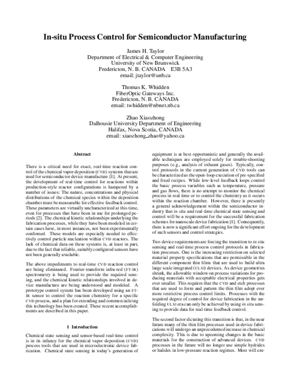 (PDF) In-situ process control for semiconductor manufacturing