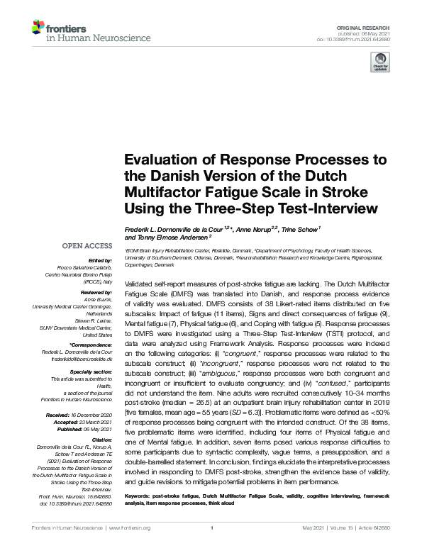 (PDF) Evaluation of Response Processes to the Danish Version of the Dutch Multifactor Fatigue ...